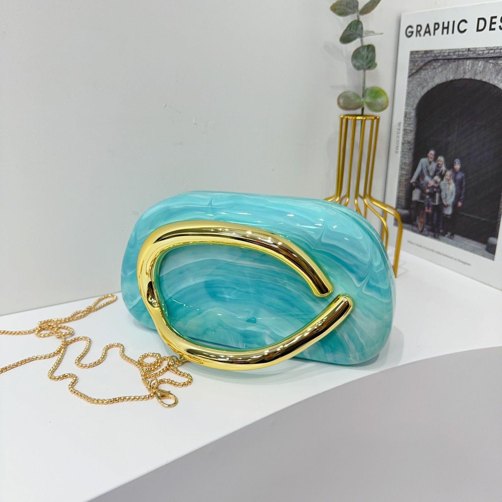 Классическая круглая сумка-клатч в европейском и американском стиле, вечерняя сумка из акрила, винтажная металлическая ручка, одно плечо, кроссбоди