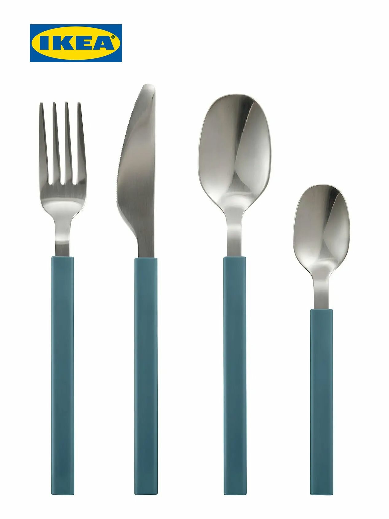IKEA Набор столовых приборов IKEA нож и вилка 16 предм. серый, темно-синий