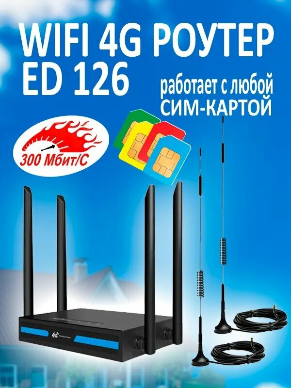 Wi-Fi Роутер ED 126 с сим картой 4G и внешними антеннами 300Мбит