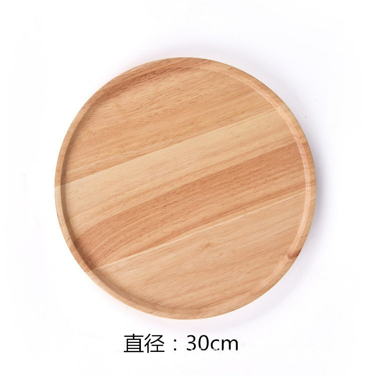 Японский стиль, тарелка из резинового дерева, большая круглая тарелка для пиццы, толстая тарелка для фруктов, закусок, десертов, поднос из массива дерева