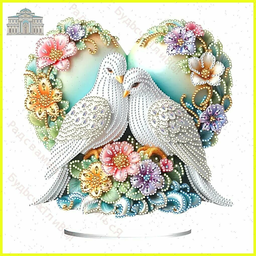 Поделка с алмазной мозаикой Птица-голубь, комплект со стразами и подставкой