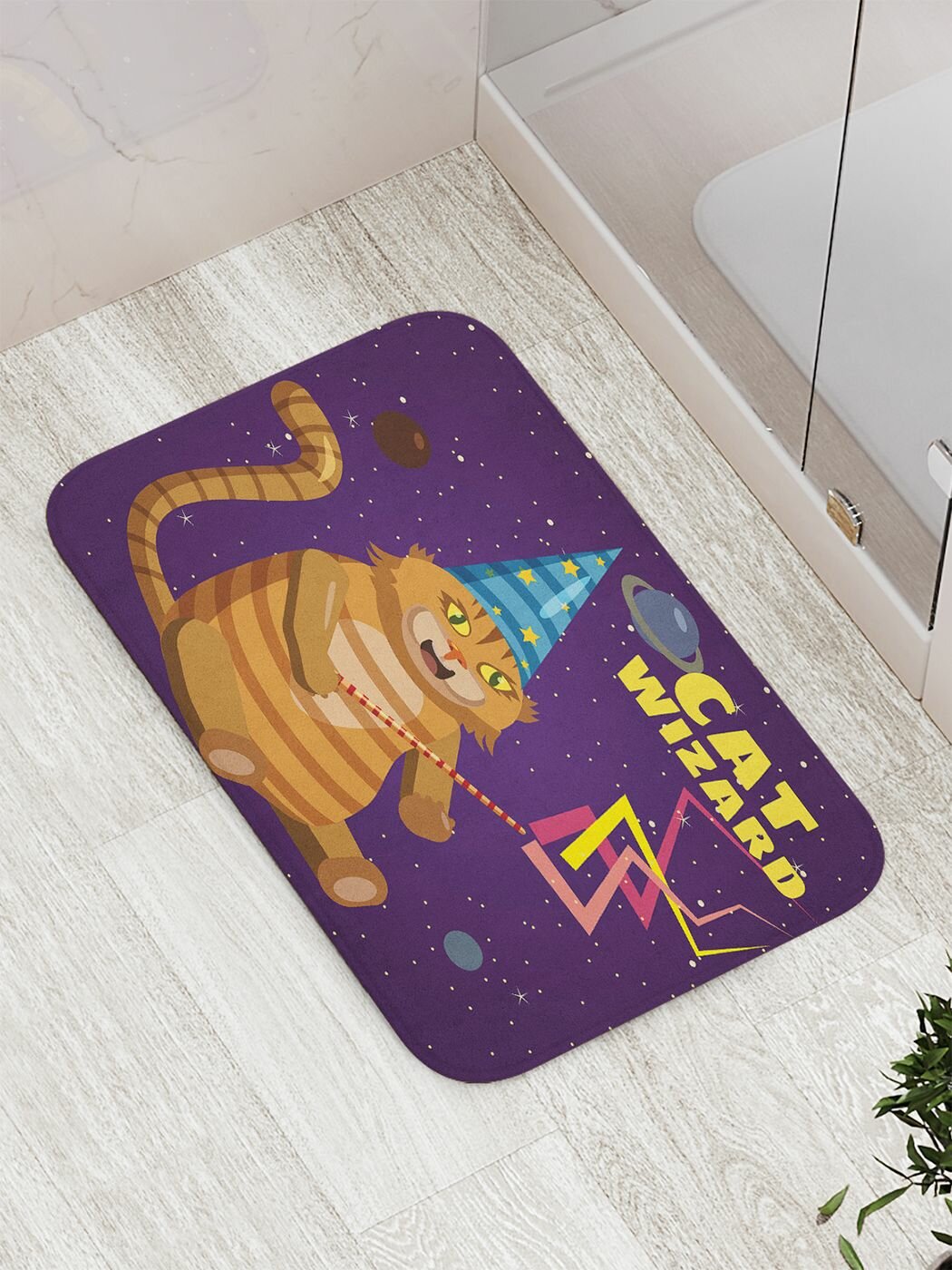 Коврик для ванной комнаты, туалета "Кот-волшебник" противоскользящий, 52х77 см, JoyArty