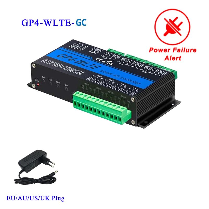GP4-WLTE Smart 4G Global GSM SMS APP контроллер RS485 WEB Control 4 CH 4-20ma Аналоговые входы 10A Релейные выходы GP4-WLTE-GC