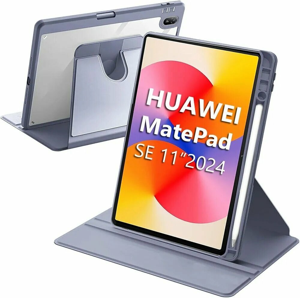 Вращающийся чехол для Huawei MatePad SE 11 (2024) с держателем ручки, поворотом на 360 градусов защитная подставка Clear Back, Auto Wake / Sleep, для Huawei MatePad SE 11 дюймов