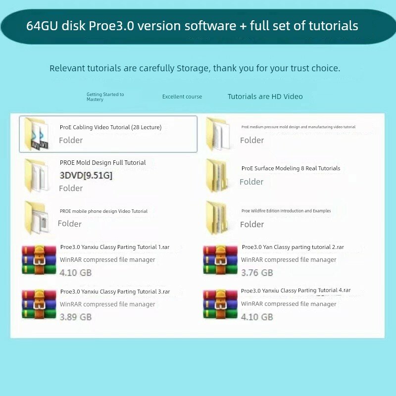 USB-накопитель с установкой ProE 3.0, 64 ГБ — полный учебный пакет с руководством для начинающих и профессионалов