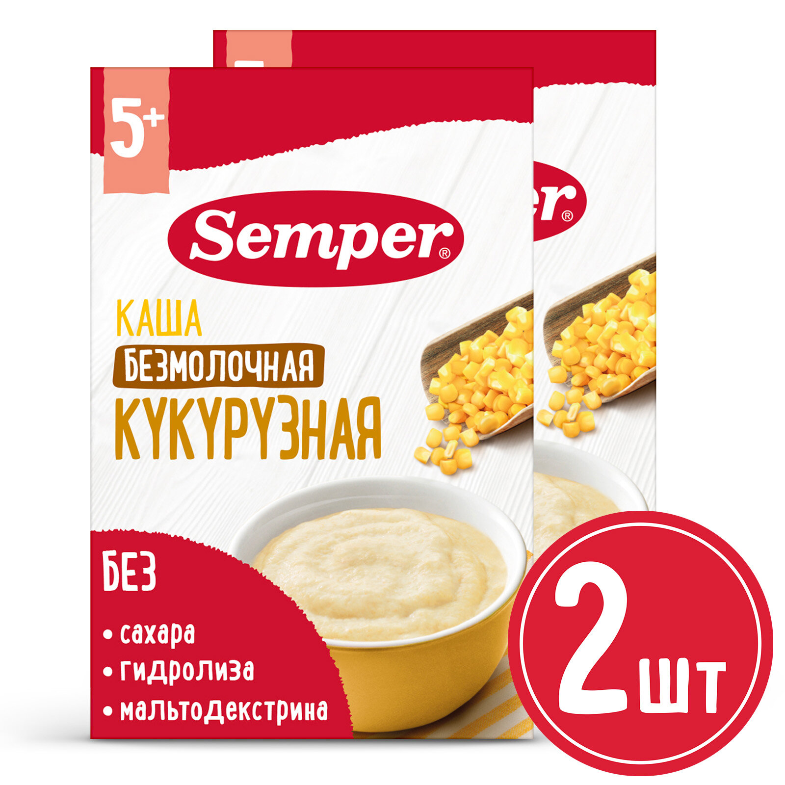 Каша сухая безмолочная быстрорастворимая SEMPER «Каша безмолочная кукурузная» (180грх2)