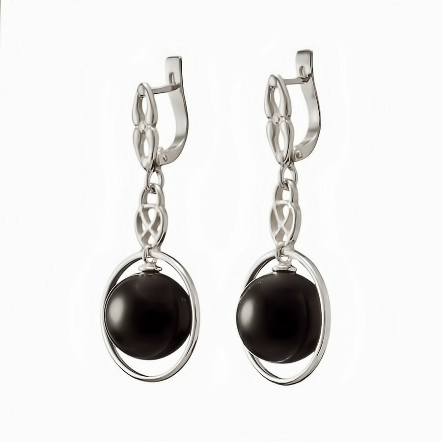 Серьги, серебро, 925 проба, янтарь