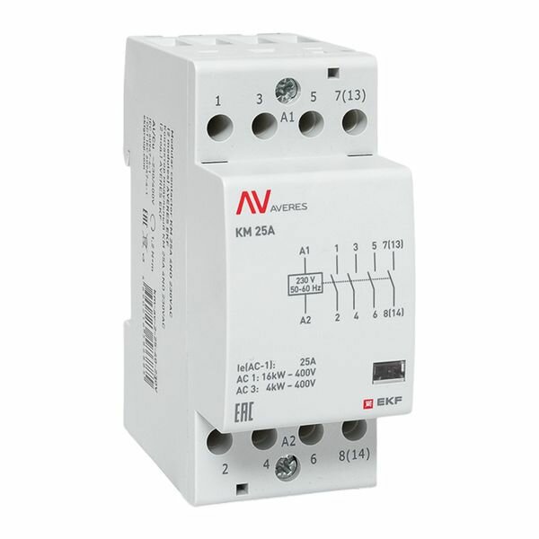 Контактор модульный КМ 25А 4NO 230В AC (2 мод.) AVERES EKF km-av-2-25-40-230V