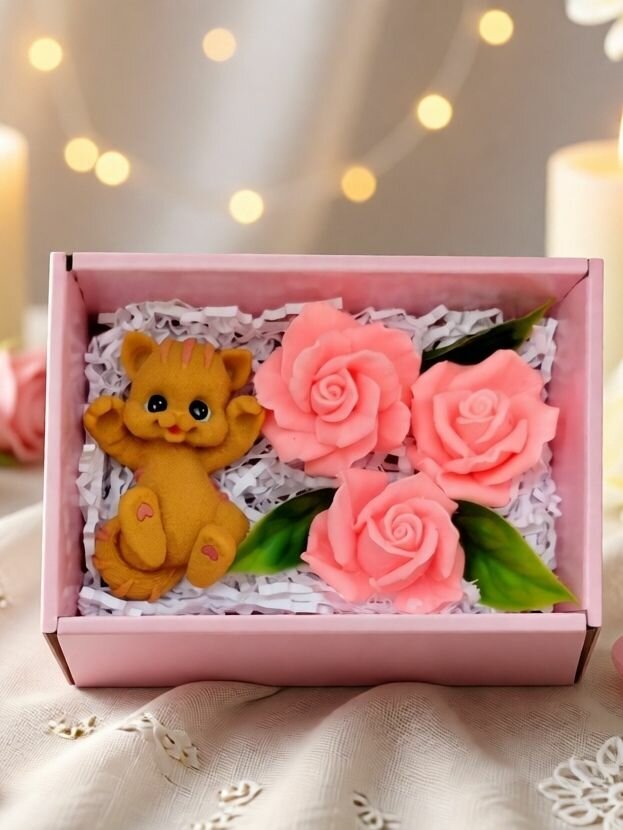 Набор мыла "котик в цветах" сувенирное ароматное от milovika