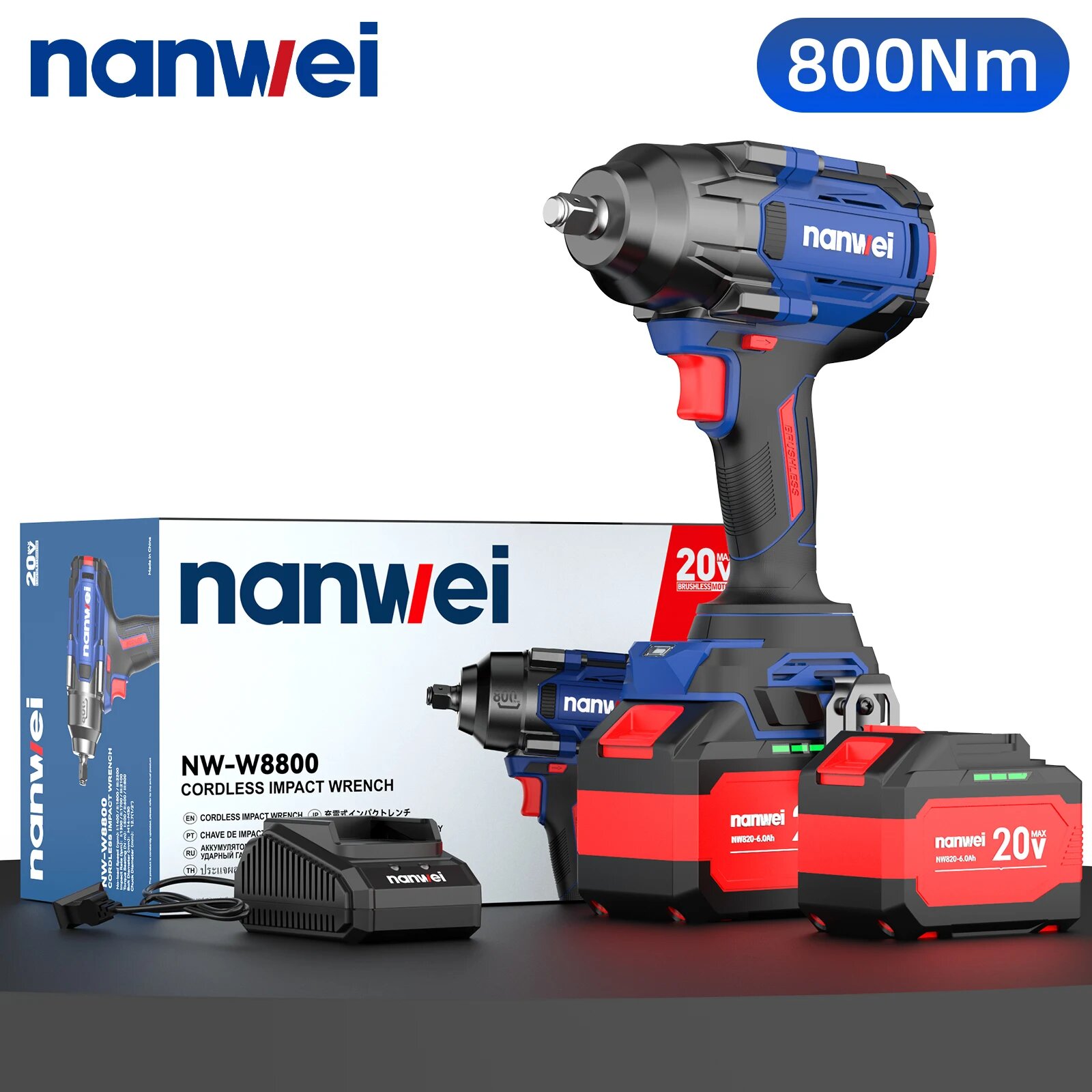 Электрический гайковерт Nanwei 20В 6.0Ah 2 batteries 8