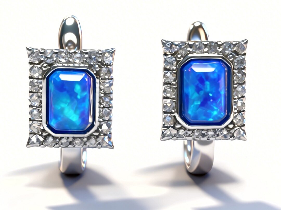 Серьги, серебро, 925 проба, родирование, фианит, опал синтетический