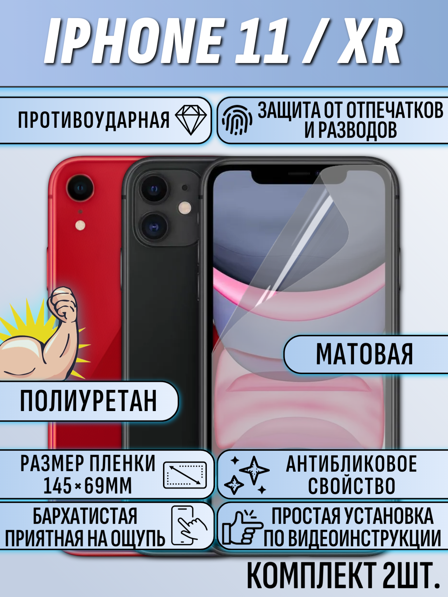 Гидрогелевая пленка для Apple iphone xr / 11 защитная полиуретановая матовая на весь экран 1шт