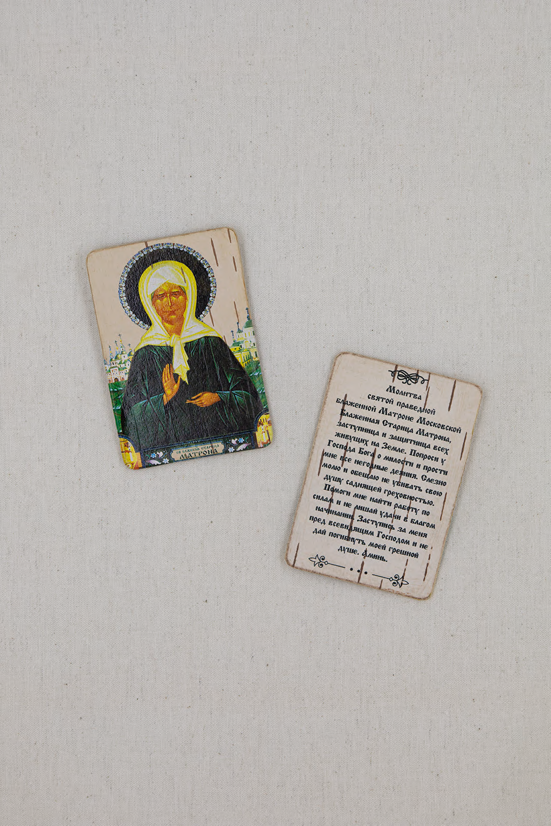 Икона Матрона Московская", на березовой основе, ручная работа" от бренда "Русская Береста