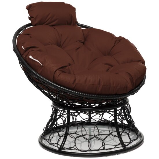 Садовое кресло M-group папасан мини с ротангом чёрное, коричневая подушка