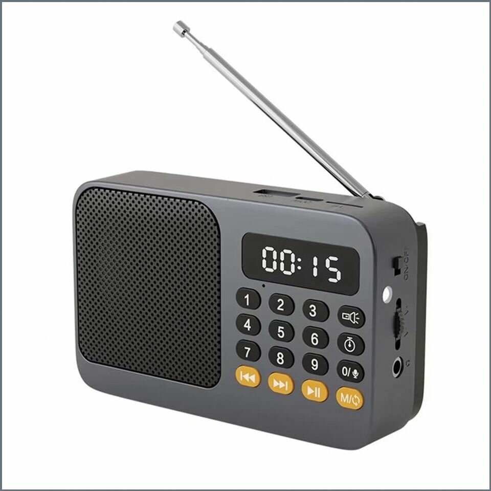 O0Мини FM-Радио С Функцией Bluetooth И MP3-Плеером, Серого Цвета, Компактное, Переносное, Восстанавливаемое В Аварийных Ситуациях.