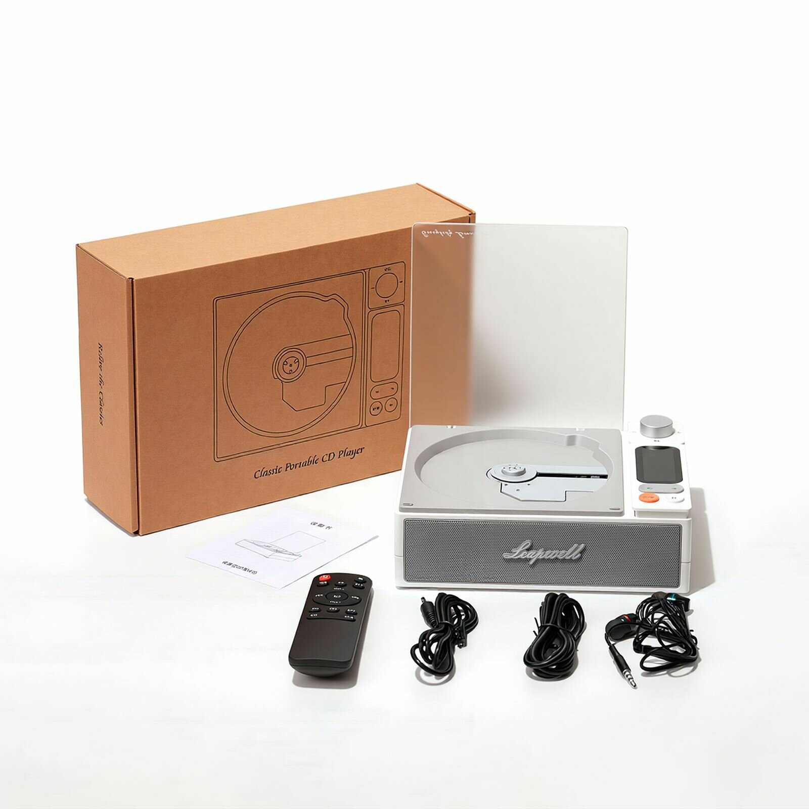 Портативный CD-плеер, FM-радио, Bluetooth-колонка, пульт дистанционного управления