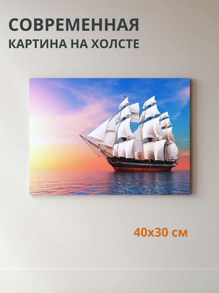 Картина на холсте Парусник на закате 40x30 см