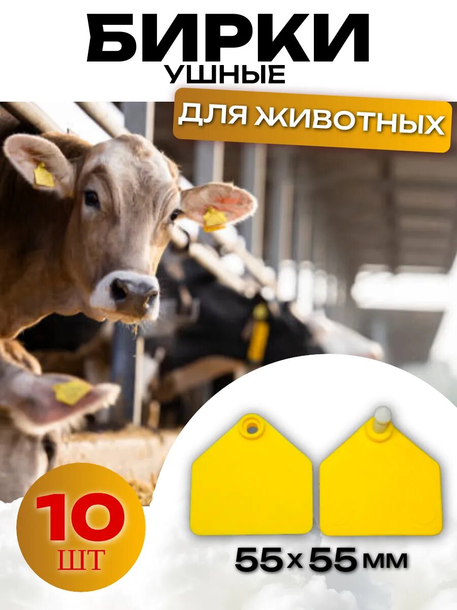 Набор бирок для маркировки животных, 10 штук, ушные, 55x55 мм