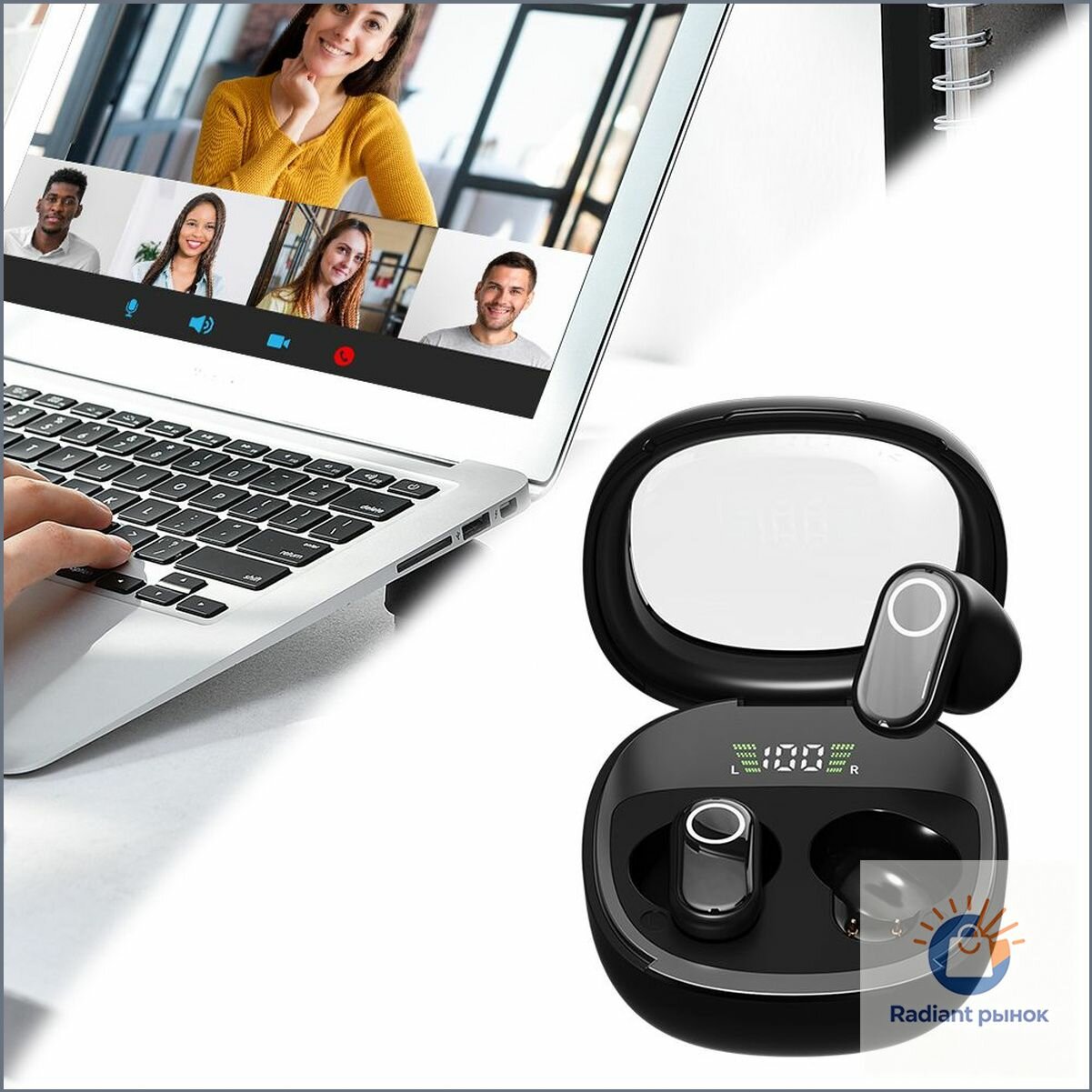 AI-переводчик наушники с дисплеем, 144 языка, Bluetooth 5.4, чёрные