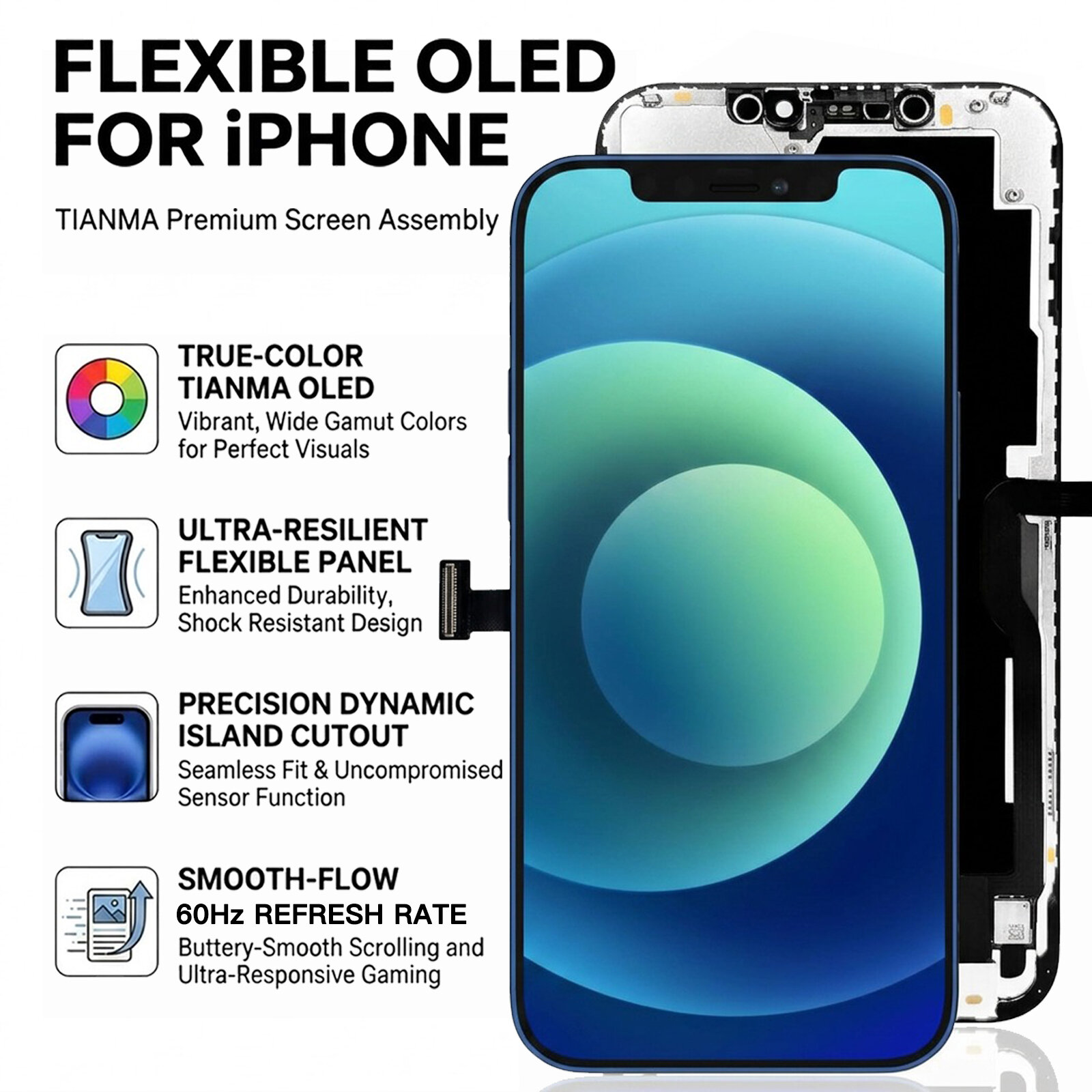 Дисплей Tianma, для iPhone 12Pro Max, OLED, 120Гц, Face ID, True Tone
