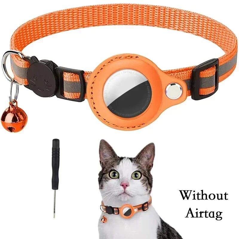 Светоотражающий ошейник для кошки с чехлом для AirTag Оранжевый, No GPS, Orange