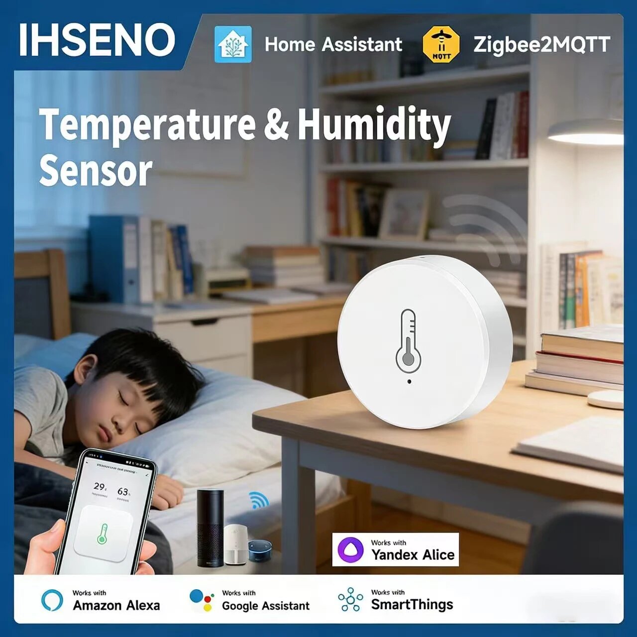 Датчик температуры и влажности iHseno Zigbee2MQTT 3.0 Tuya Zigbee