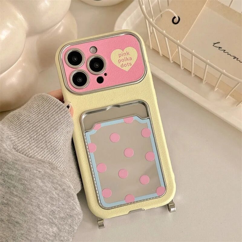 Желтый чехол для iPhone 15 Pro Max с ремешком и карманом