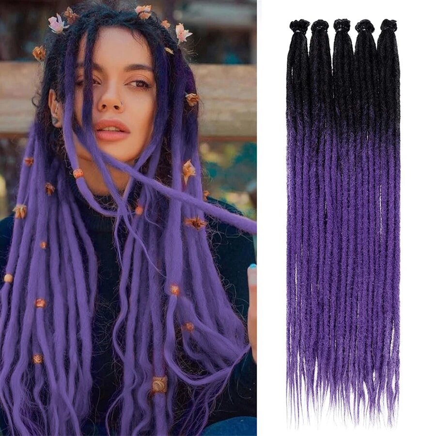 Фиолетовые дреды 24 дюйма, 5 прядей T1B/PURPLE