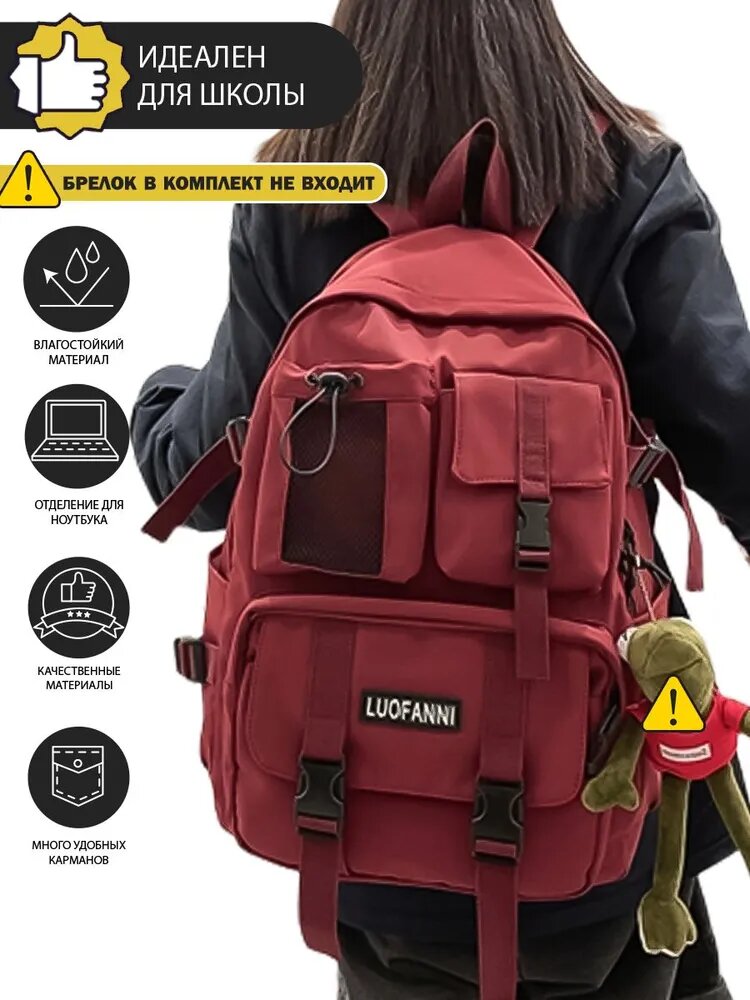 Рюкзак городской Luofanni, модель School 2025, 31 см высота, нейлон, красный, 6 внешних карманов, для взрослых, деловой стиль