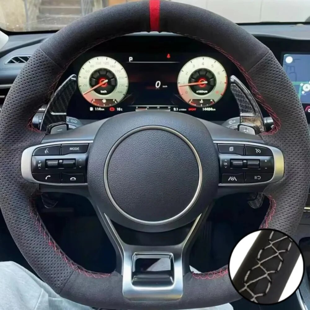 Чехол на руль из замши ручной работы для KIA K5 DL3 2020-2021, Sportage 5 GT-Line Gray Thread