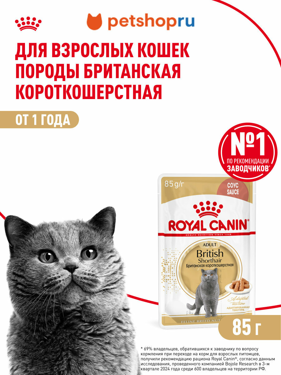 Royal Canin Для взрослых британских короткошерстных кошек, кусочки в соусе, British Shorthair Adult
