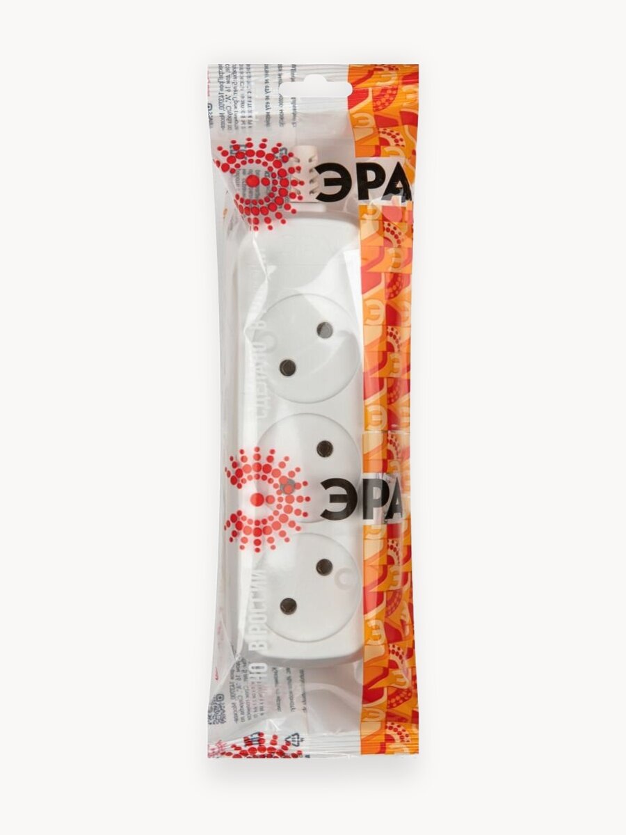 Колодка для удлинителя ЭРА KX-3 электрическая розеточная без зазeмления 3 гнезда, 10 А, 2200 Вт, 2x1мм2