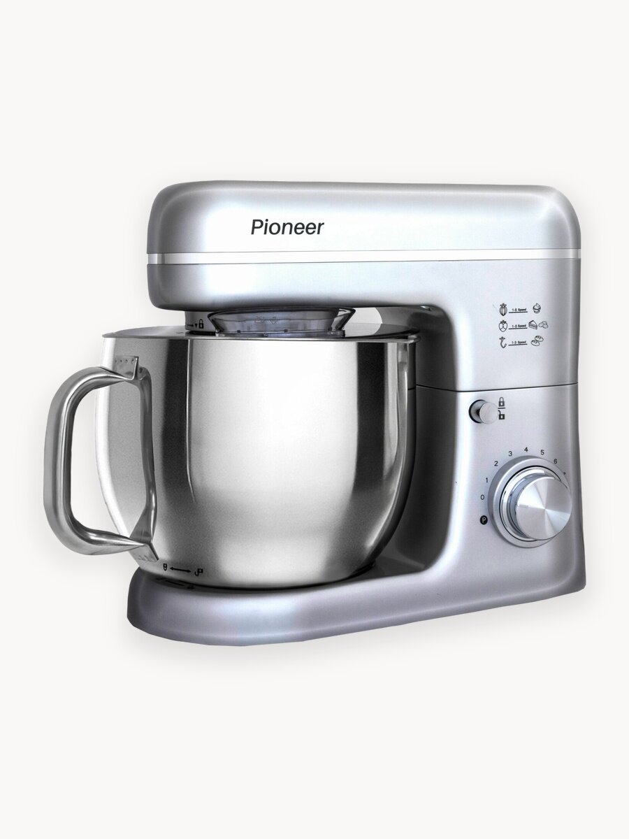 Миксер планетарный 5,5л + 4,5л Pioneer MX360 с 2-мя чашами,1800 Вт, металлические шестерни, 8 скоростей, книга рецептов