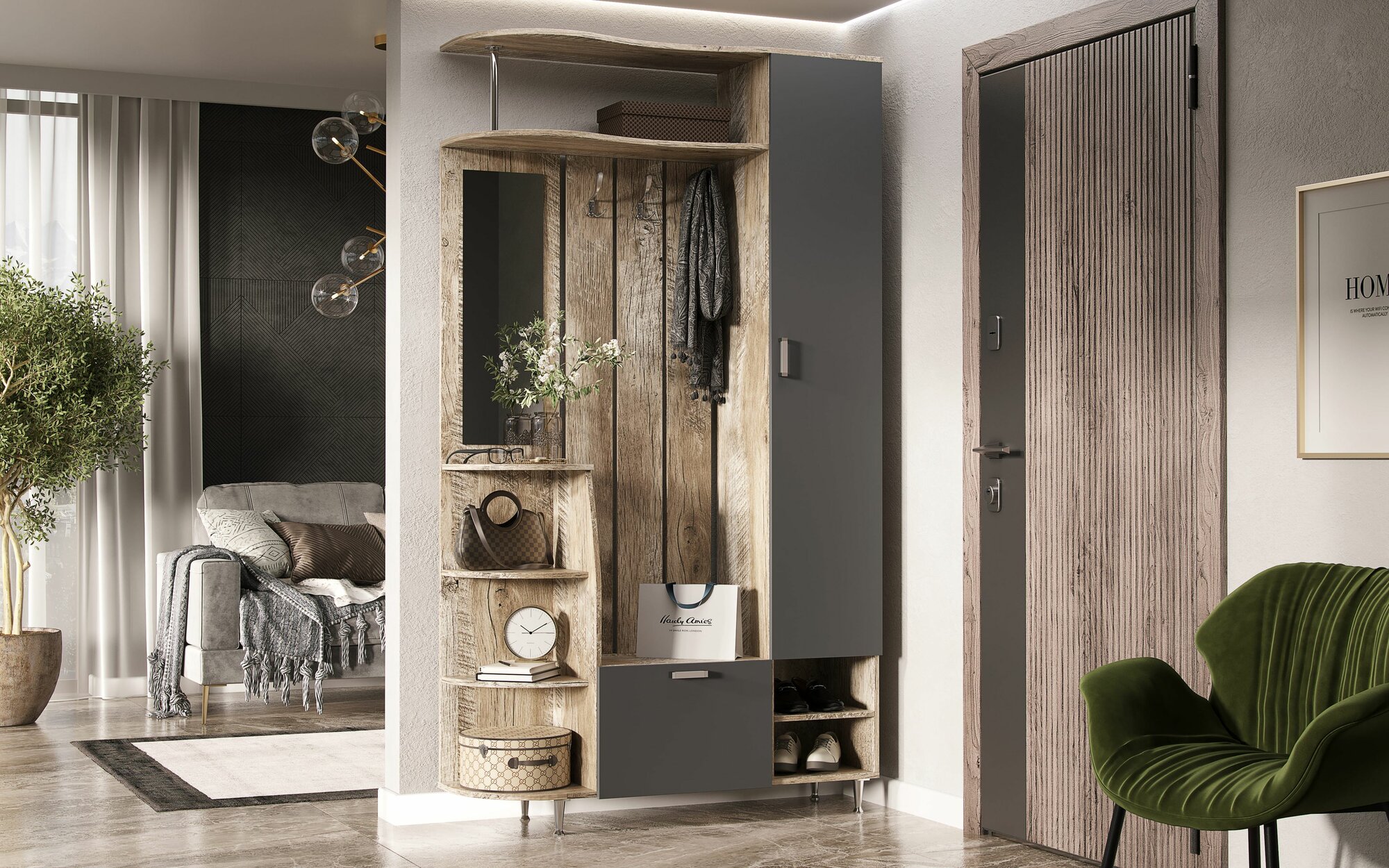 Прихожая Лика № 2 1,2 м (Дуб юкон, Графит) (Миф)