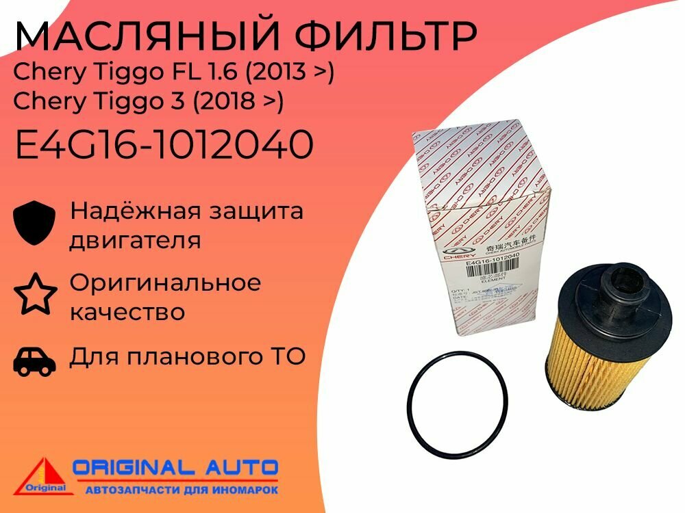 Фильтр масляный (картридж) для Chery Tiggo FL 1.6 (2013 >), Tiggo 3 (2018 >) E4G161012040