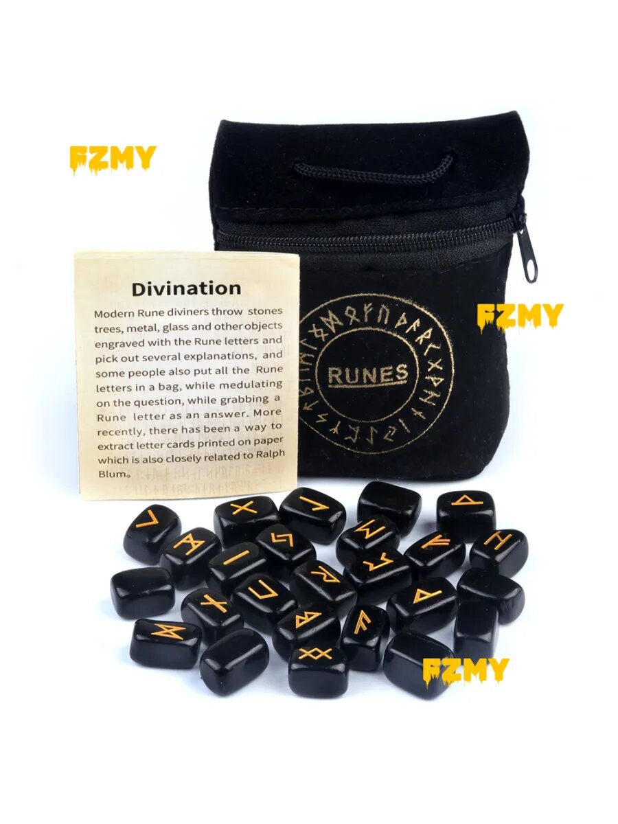 Руны Скандинавские Обсидиан Натуральный 25 шт