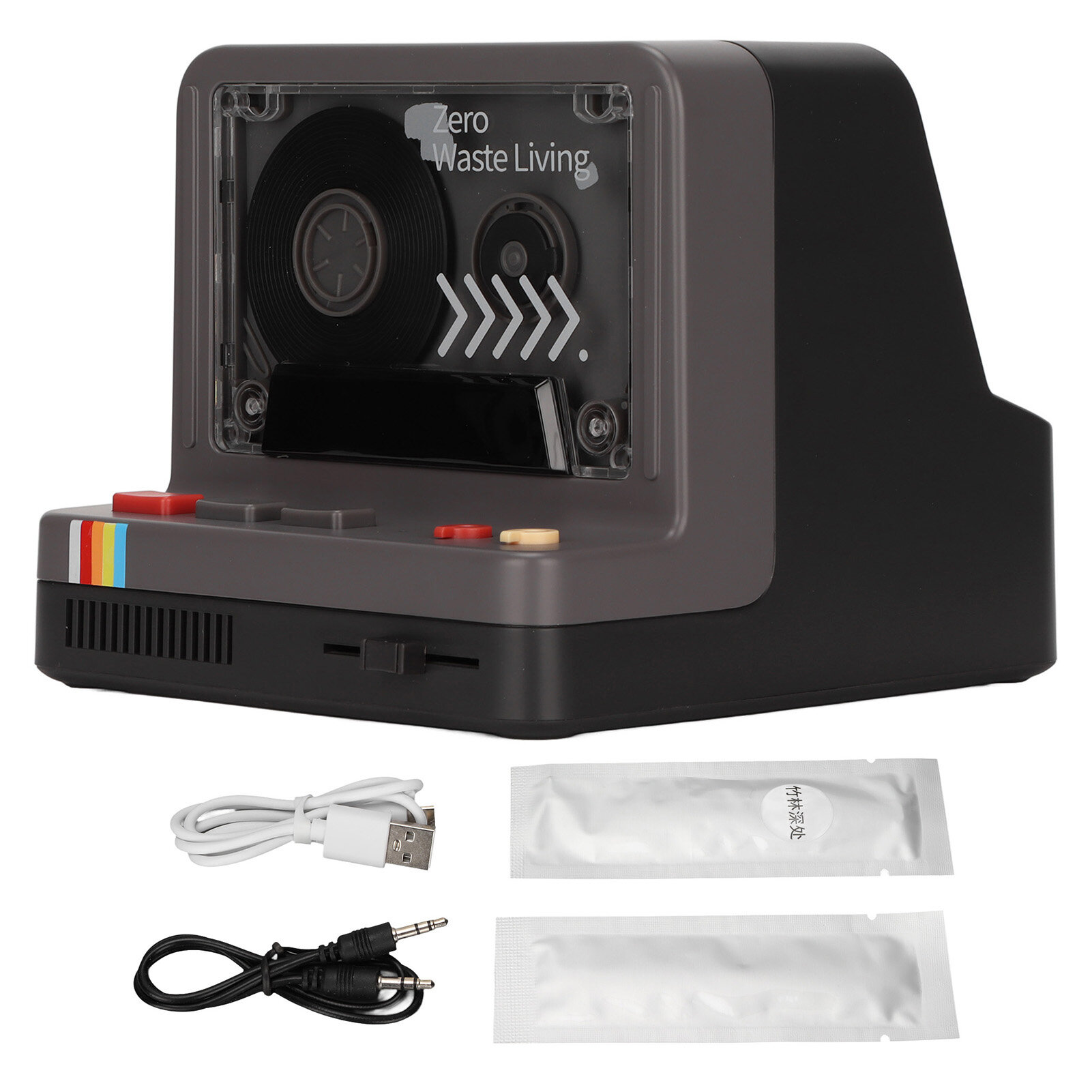 Портативный кассетный Bluetooth-плеер с ретро-колонкой, поддерживает AUX и карту памяти, черный