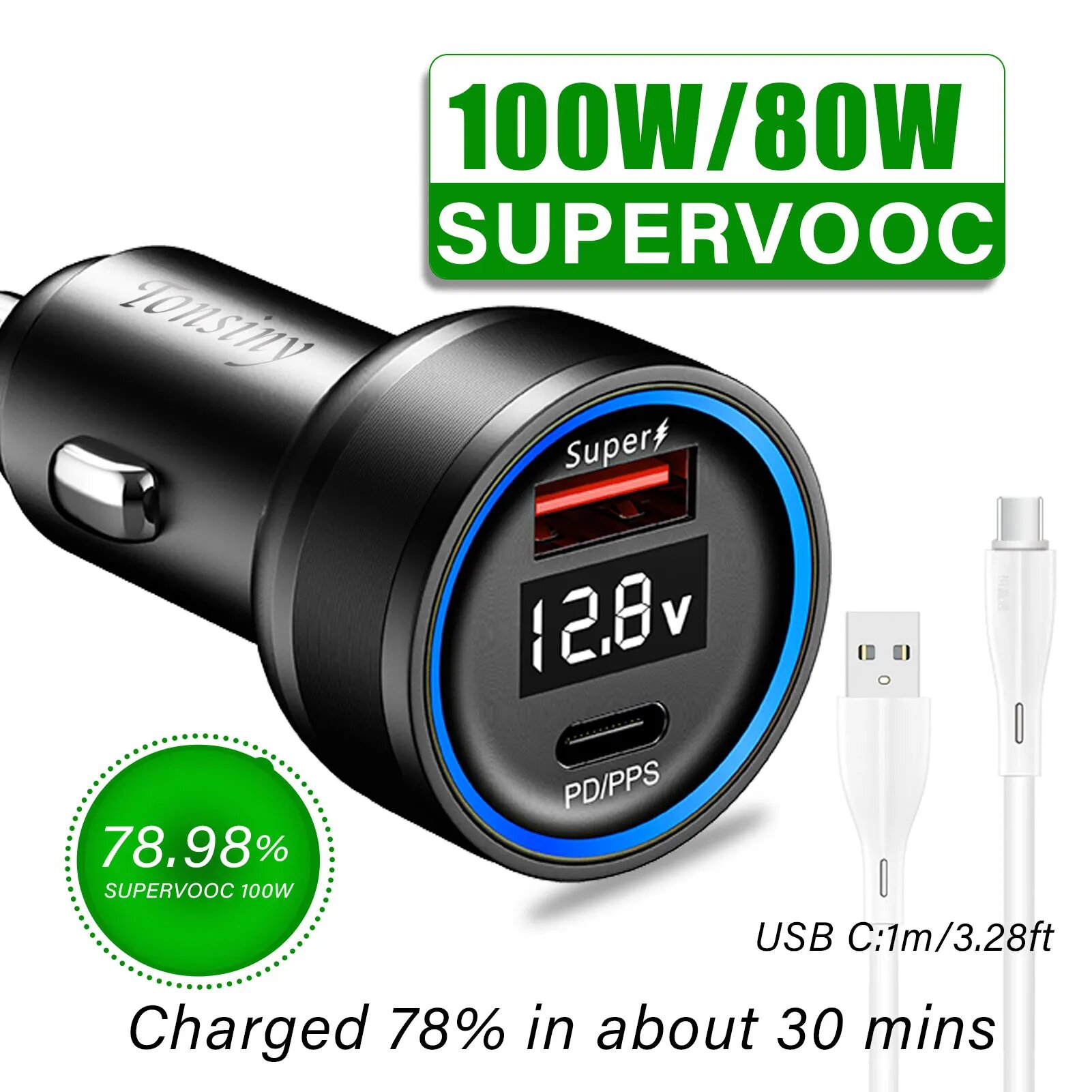 Автомобильное зарядное устройство Supervooc 100 Вт для OPPO Findx8 reno12, 2-портовое автомобильное зарядное устройство USB Realme GT7, автомобильное зарядное устройство Superdart OnePlus 12 автомобильный адаптер Warp with C cable 1m
