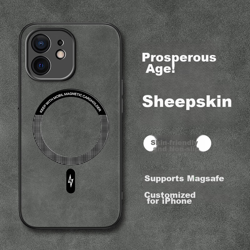 Xingwu Compatible with IPhone 12 Case, IPhone 12 Protective Cover, Skin-Like Magnetic New Lambskin Frosted Lens Full Protection Silicone Simple Design for Men And Women - Gray