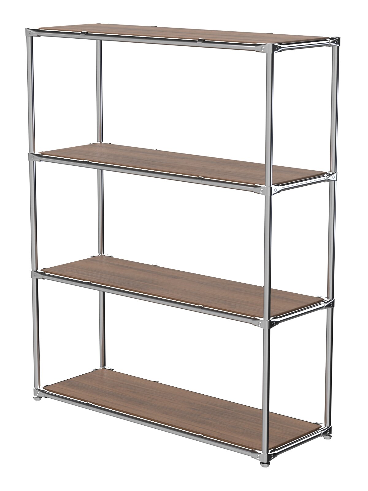 Торговый хромированный стеллаж с полками ДСП №7, Орех