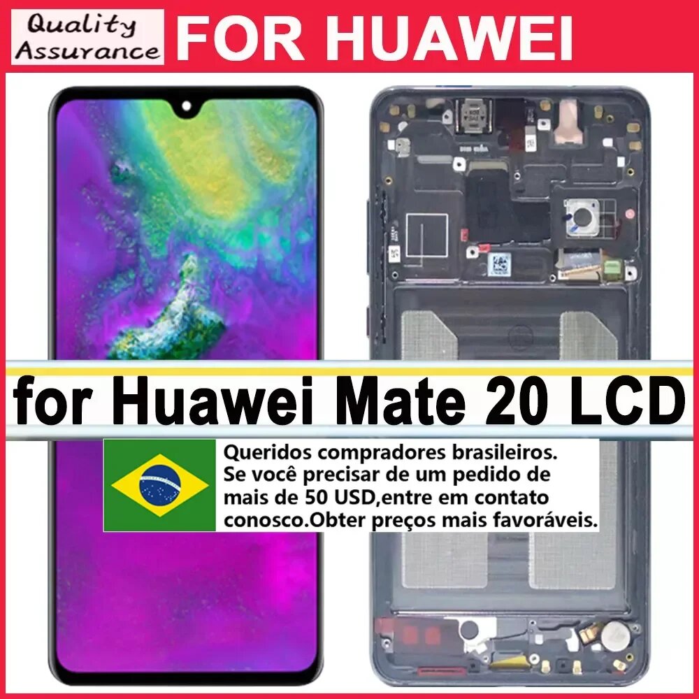 Высококачественный 6,53-дюймовый ЖК-дисплей с сенсорным экраном для Huawei Mate 20, совместимый с моделями HMA-L29, HMA-L09, HMA-LX9, HMA-AL00, HMA-TL00 Black No frame