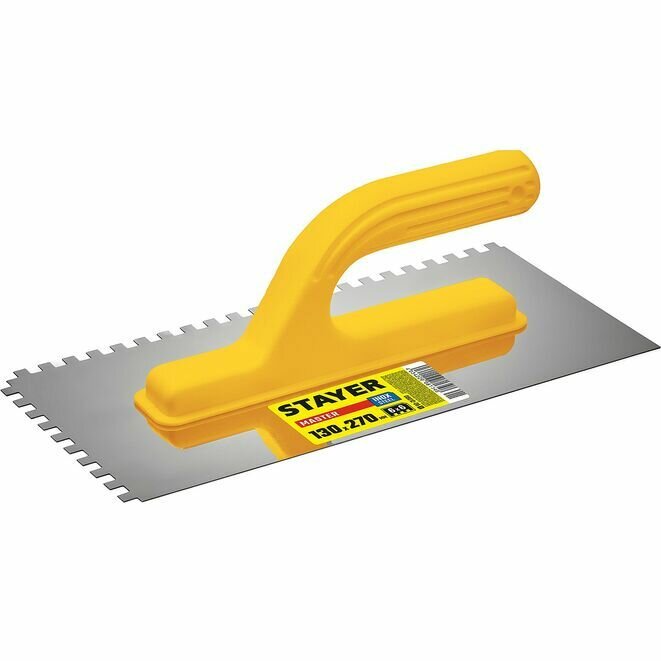 Гладилка штукатурная, нержавеющая, пластмассовая рукоятка, STAYER 130х270 мм, 6х6 мм