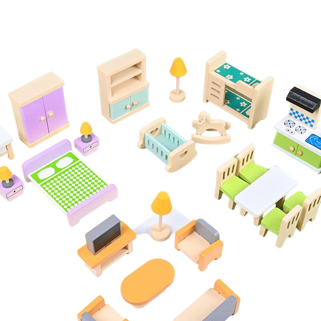 Кукольный Домик Мебель Моделирование Детский Дом Игровая Игрушка Деревянный Кукольный Домик Комната Миниатюрная Игрушка Притворяются, Что Подарки На День Рождения Для Девочек