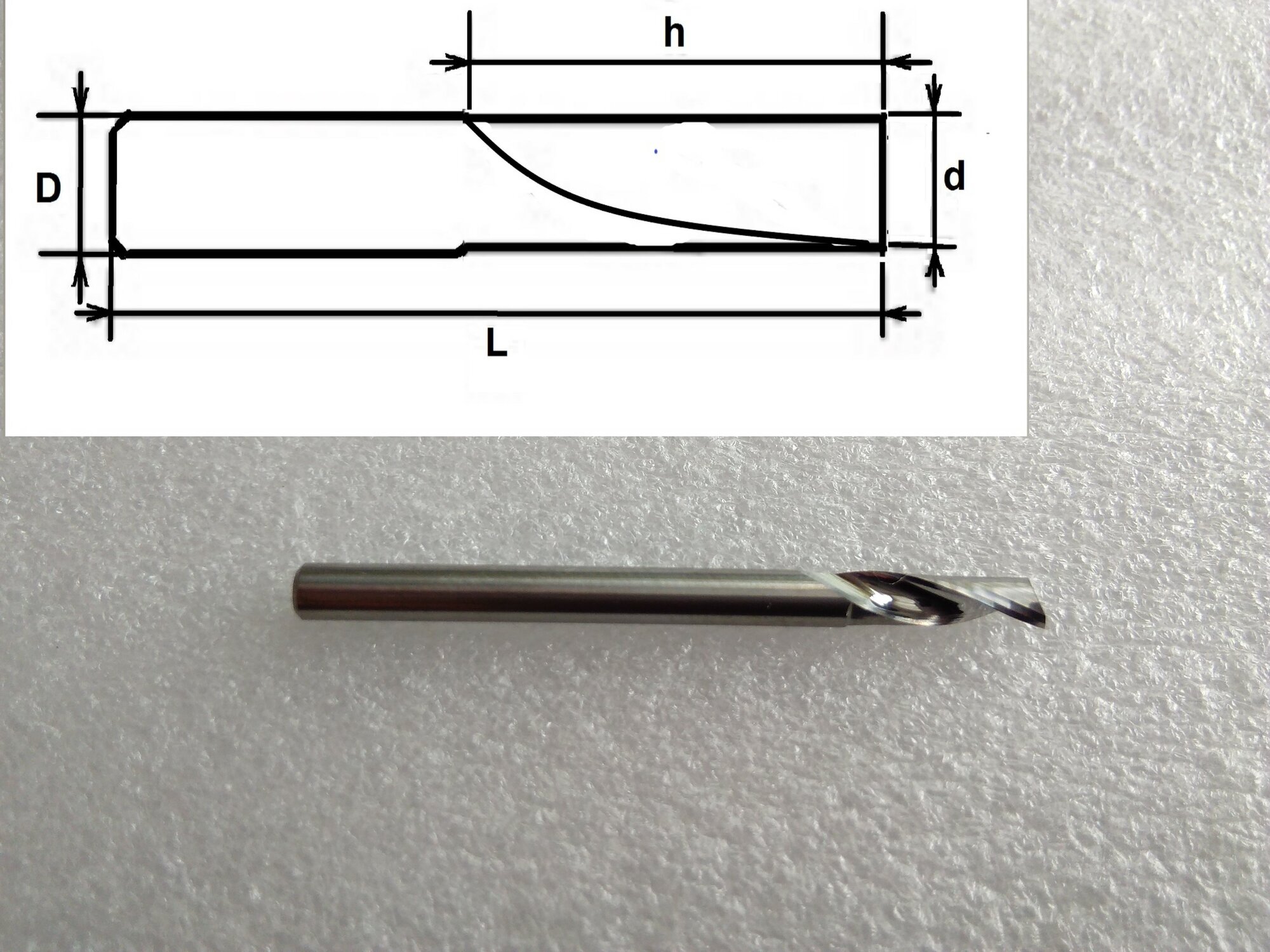Фреза спиральная однозаходная по алюминию CTLLZ 3010, d-3/ h-10/ D-3/ L-38. для ЧПУ станка