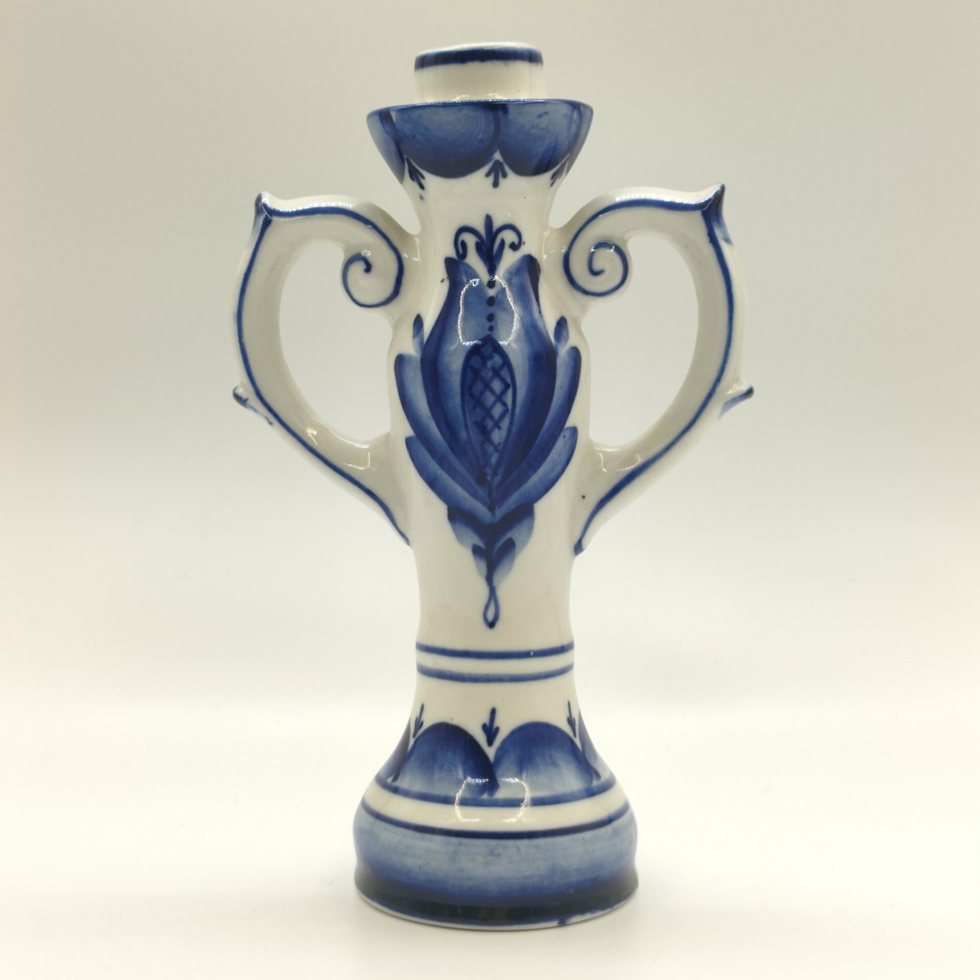 Подсвечник для одной свечи с цветочным декором, Гжель, фарфор, роспись, Россия