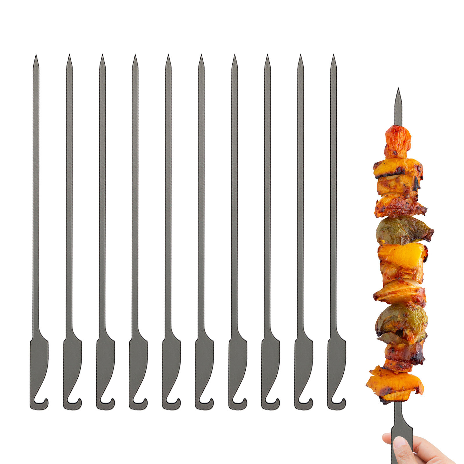10pcs Flat Ti Barbecue Skewers Outdoor Backyard Picnic BBQ Grilling Kabob Sticks