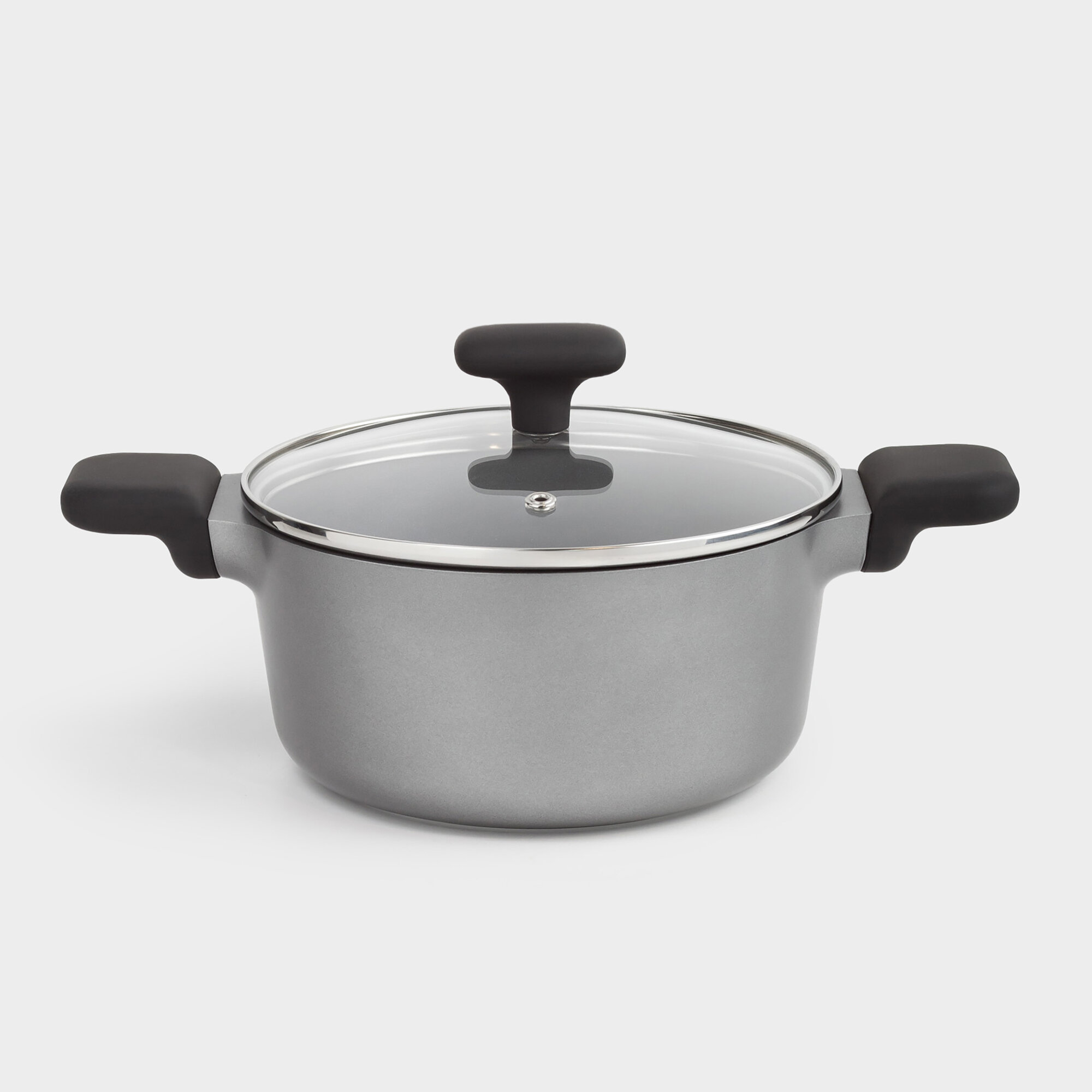 Кастрюля, 2,7 л, с крышкой, серо-черная, Mintali