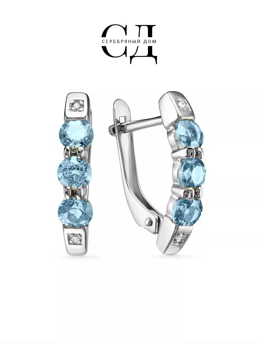 Серьги, серебро, 925 проба, родирование, фианит, топаз