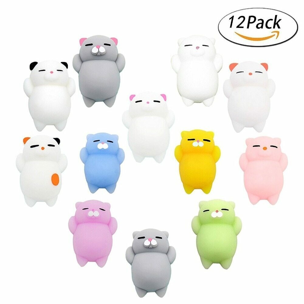 Поп ит / pop it / симпл димпл / - 12 шт. Милая Мини мультяшная кошка снятие стресса, мягкая сжимаемая медленно поднимающаяся игрушка в виде животного