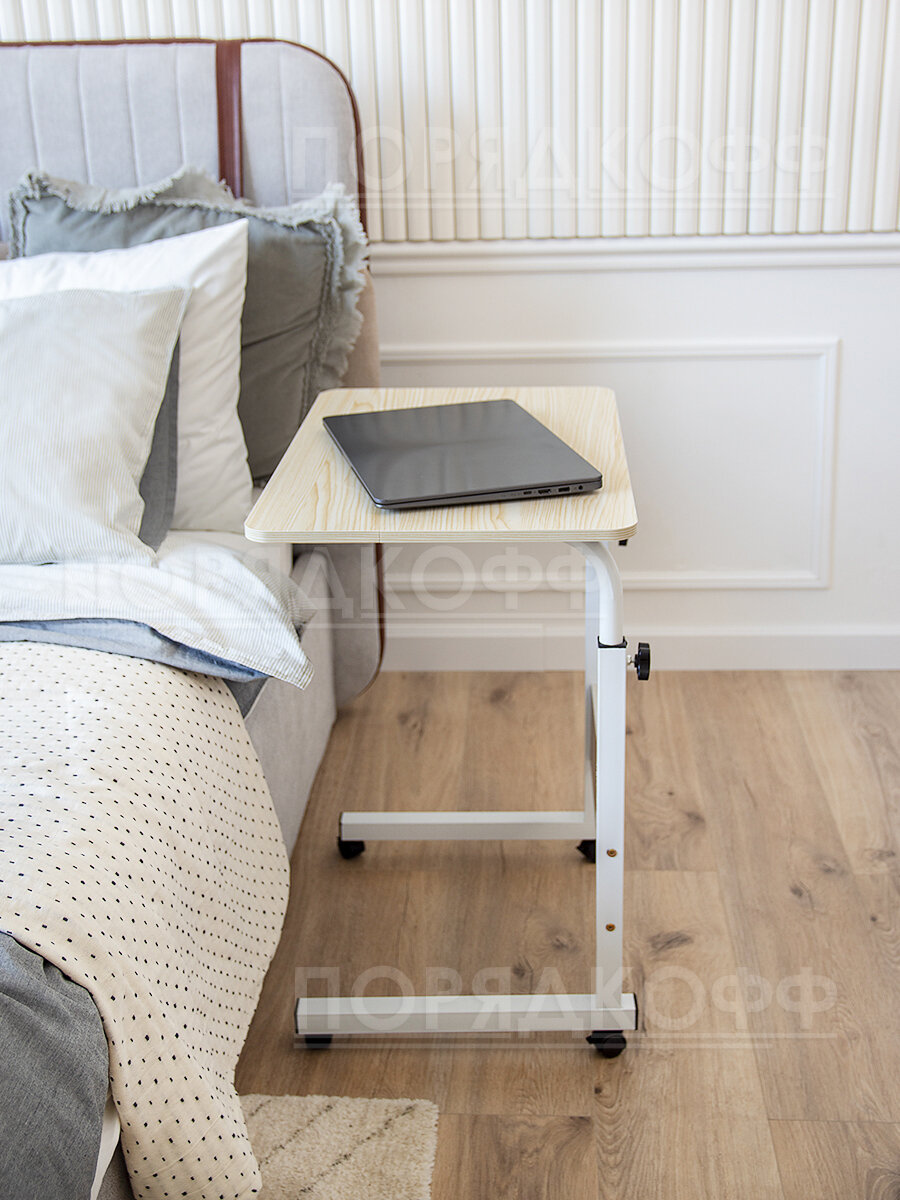 Прикроватный стол для ноутбука на колесиках складной с регулировкой высоты порядкофф береза